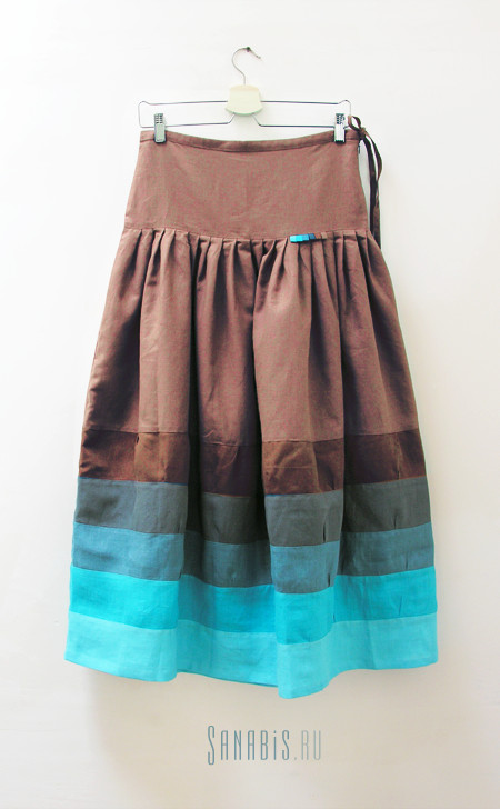 Купить Юбка из льна "Бирюзово-каштановая" ~ Sanabis